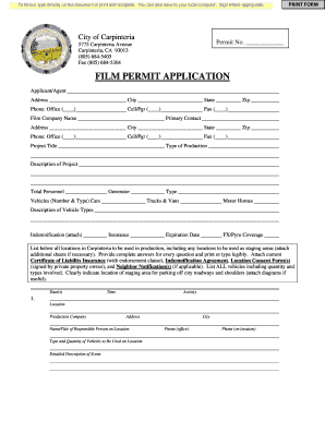 Fillable Online FILM PERMIT APPLICATION - carpinteriacaus Fax Email ...