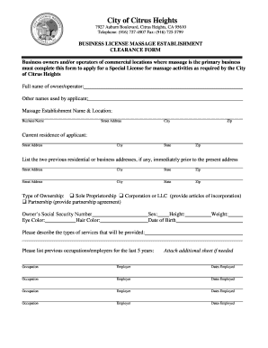 Fillable Online citrusheights MASSAGE LICENSE CLEARANCE FORM ...