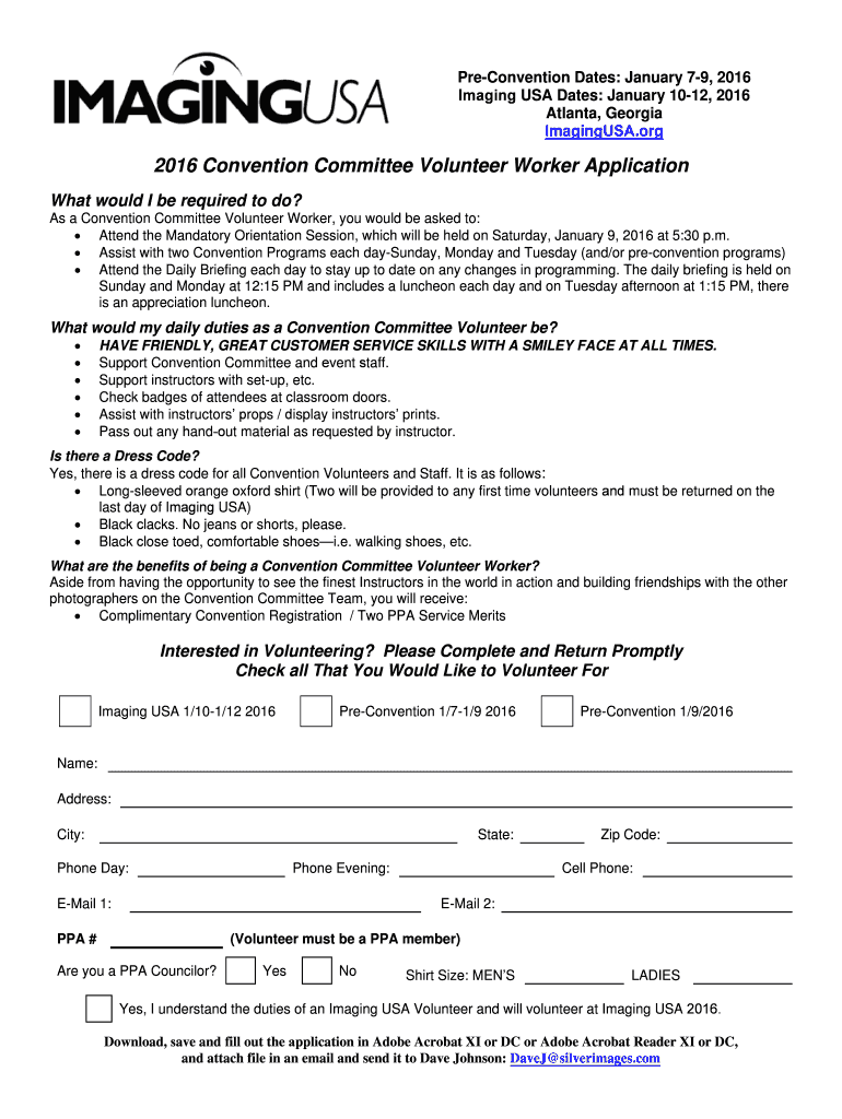 Fillable Online imagingusa B2016b Imaging USA Volunteer bApplicationb Fax Email Print - pdfFiller
