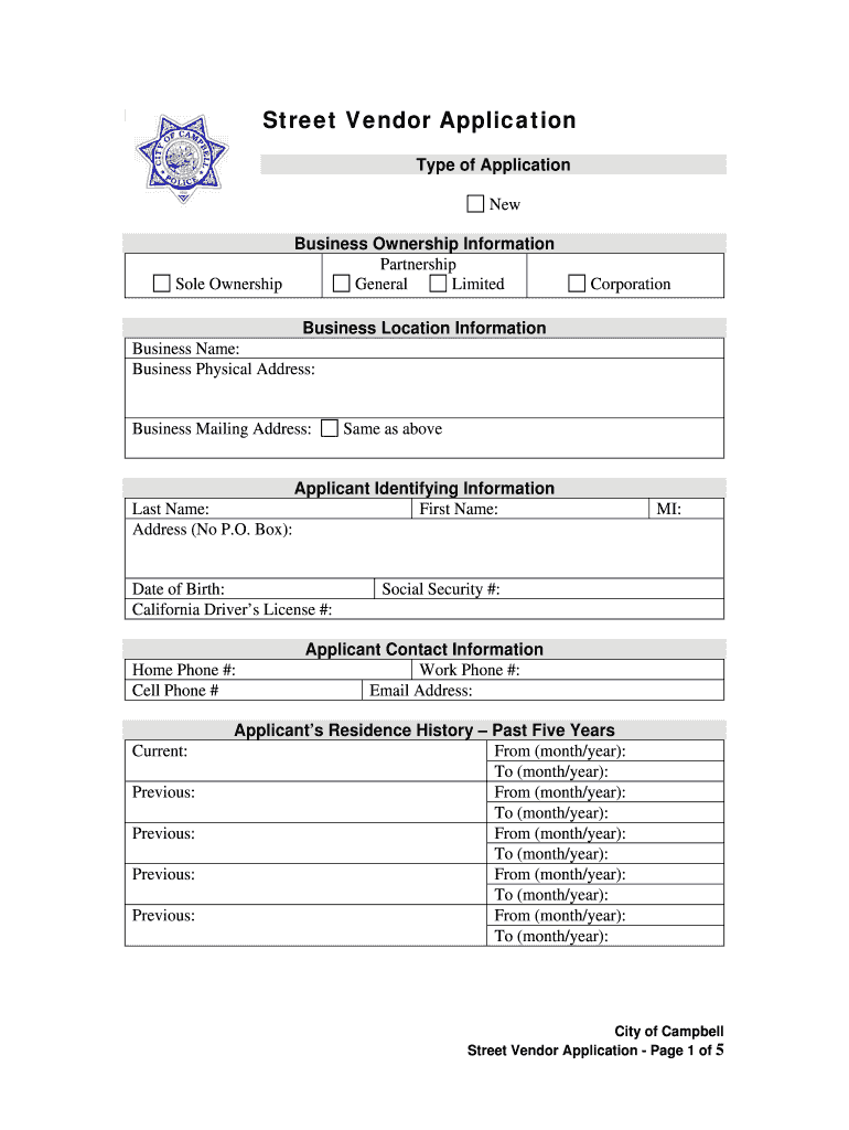 Fillable Online ci campbell ca Street Vendor Application - Campbell Fax ...