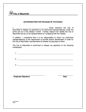 Fillable Online maumelle Authorization for Release of Paycheckdoc ...