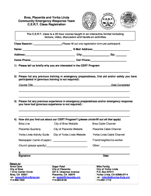 Fillable Online ci brea ca CERT Course Registration Form 112415 Fax ...