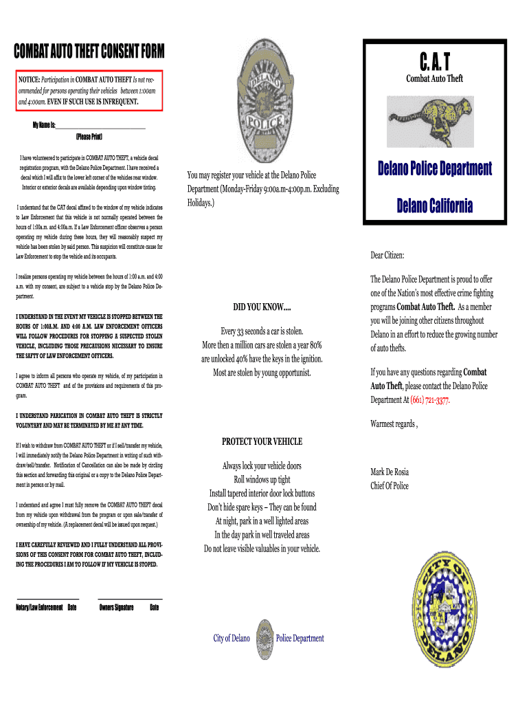 Fillable Online cityofdelano COMBAT AUTO THEFT CONSENT FORM ...