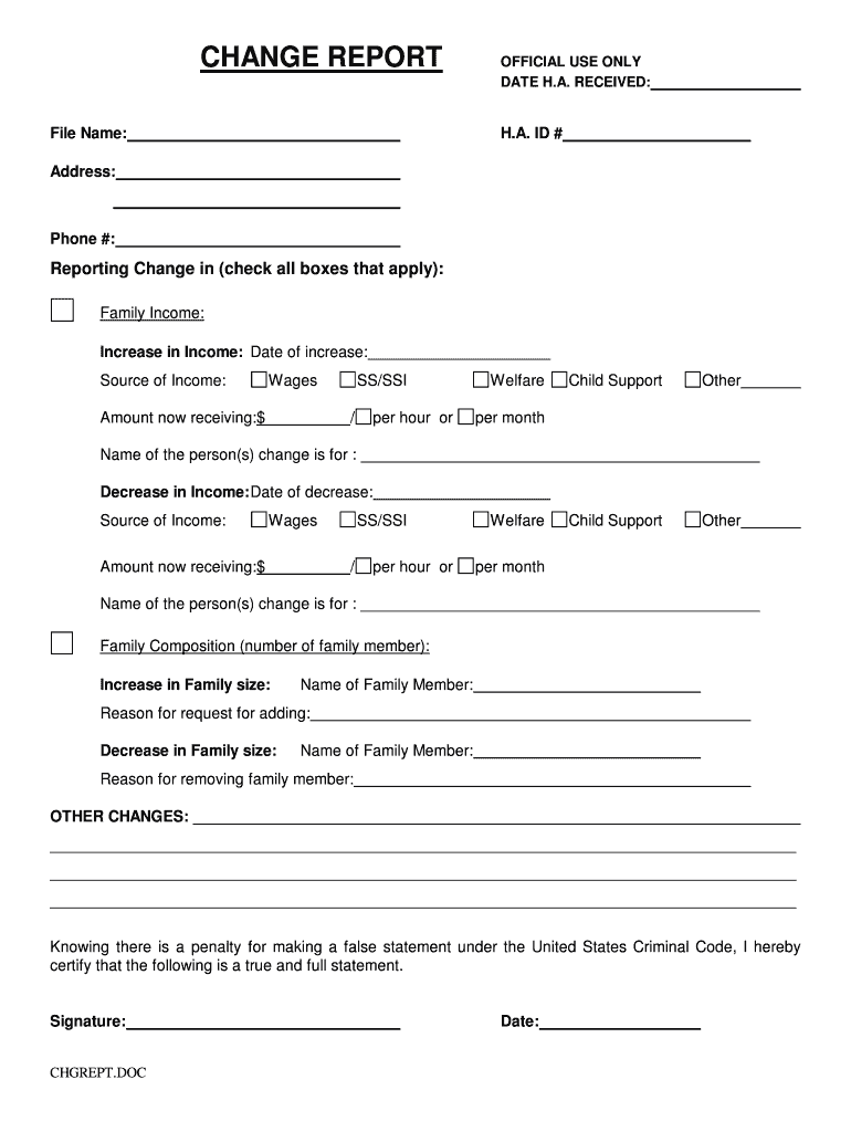 Fillable Online ci garden-grove ca CHANGE REPORT OFFICIAL USE ONLY DATE ...