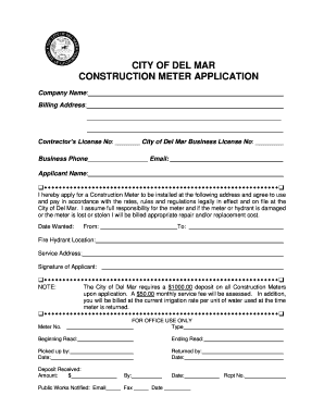 Fillable Online CONSTRUCTION METER APPLICATION Fax Email Print - pdfFiller