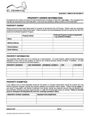 Fillable Online PROPERTY OWNER INFORMATION - El Cerrito California Fax ...
