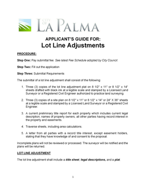 Fillable Online cityoflapalma APPLICANTS GUIDE FOR Lot Line Adjustments ...