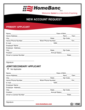 Fillable Online NEW ACCOUNT REQUEST - homebanccom Fax Email Print ...