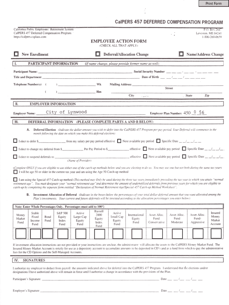 Fillable Online CalPERS 457 DEFERRED COMPENSATION PROGRAM Fax Email ...