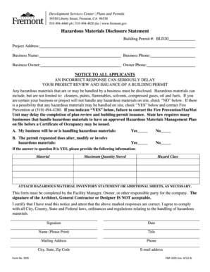 Fillable Online fremont Hazardous Materials Disclosure Statement ...
