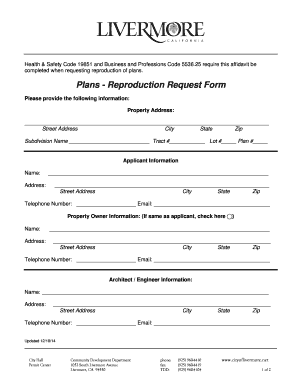 Fillable Online 1-14 Plans Reproduction Request Fax Email Print - pdfFiller