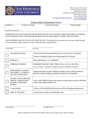 Fillable Online sfsu Citizenship Statement Form - San Francisco State ...