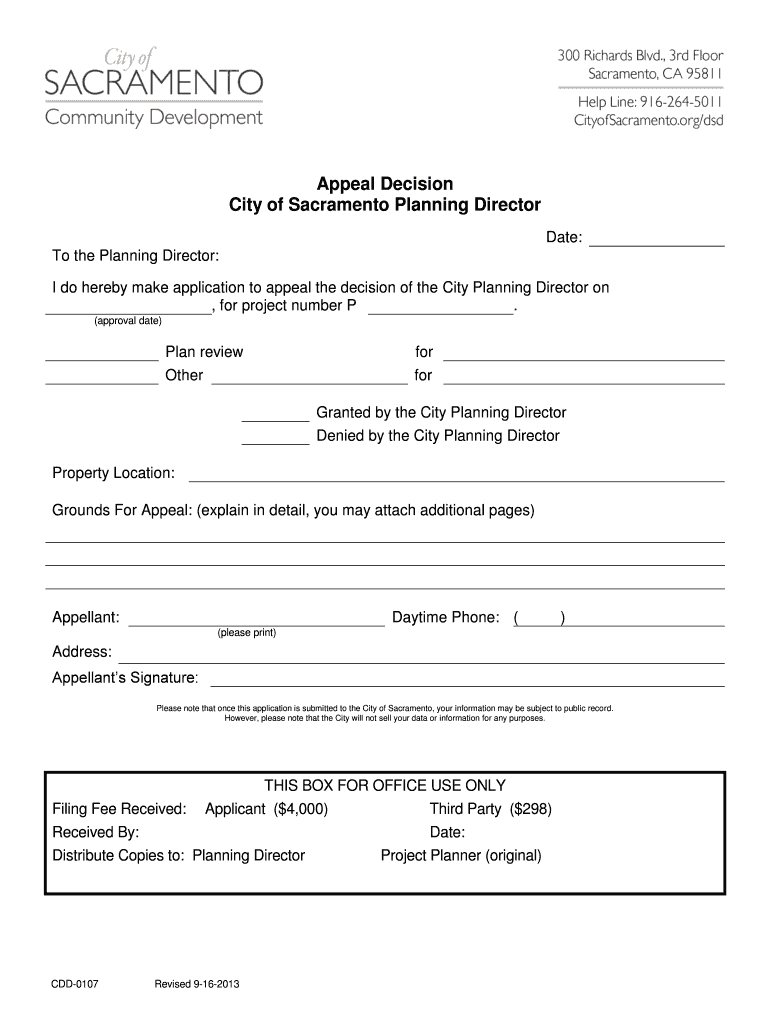 Fillable Online cityofsacramento City of Sacramento Planning Director ...