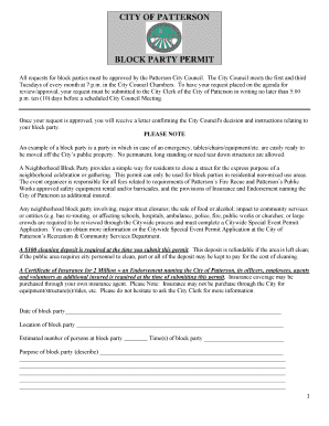 Fillable Online CITY OF PATTERSON BLOCK PARTY PERMIT Fax Email Print ...