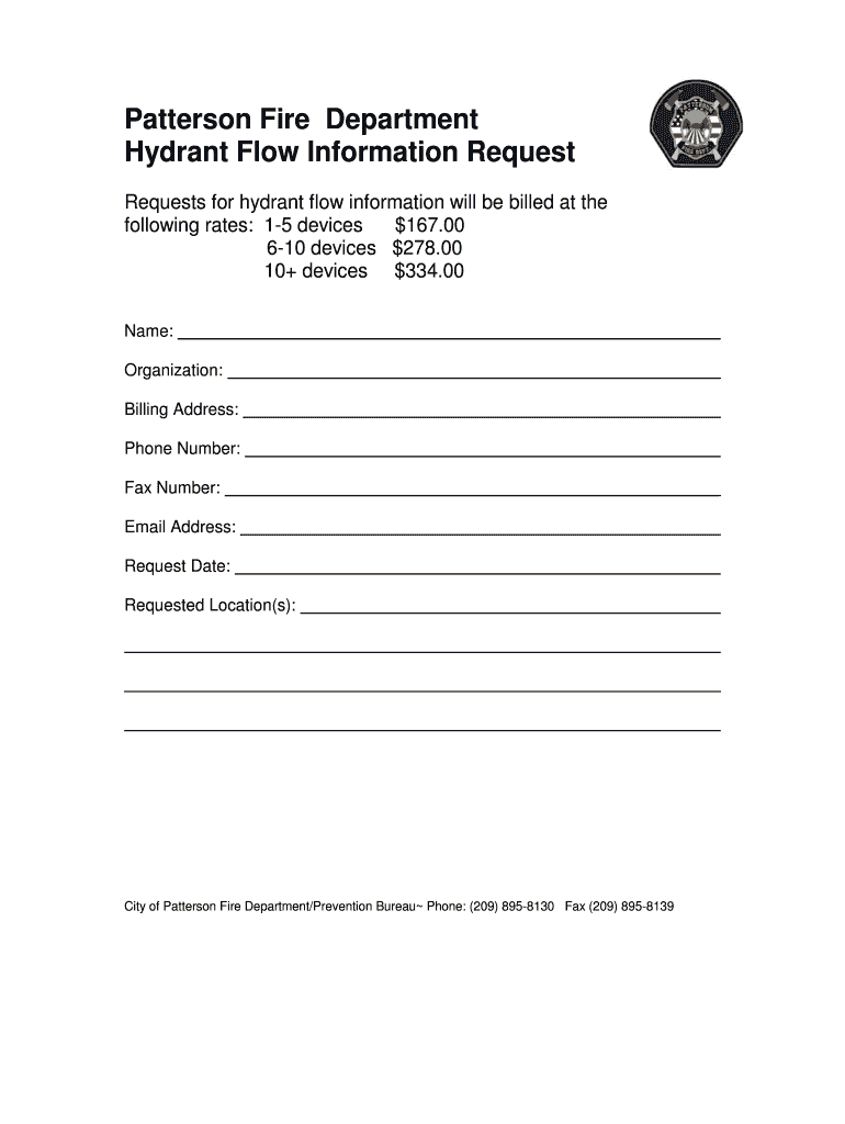 Fillable Online Patterson Fire Department Hydrant Flow Information ...
