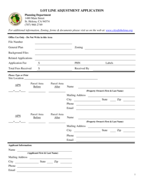 Fillable Online LOT LINE ADJUSTMENT APPLICATION - St Helena California ...