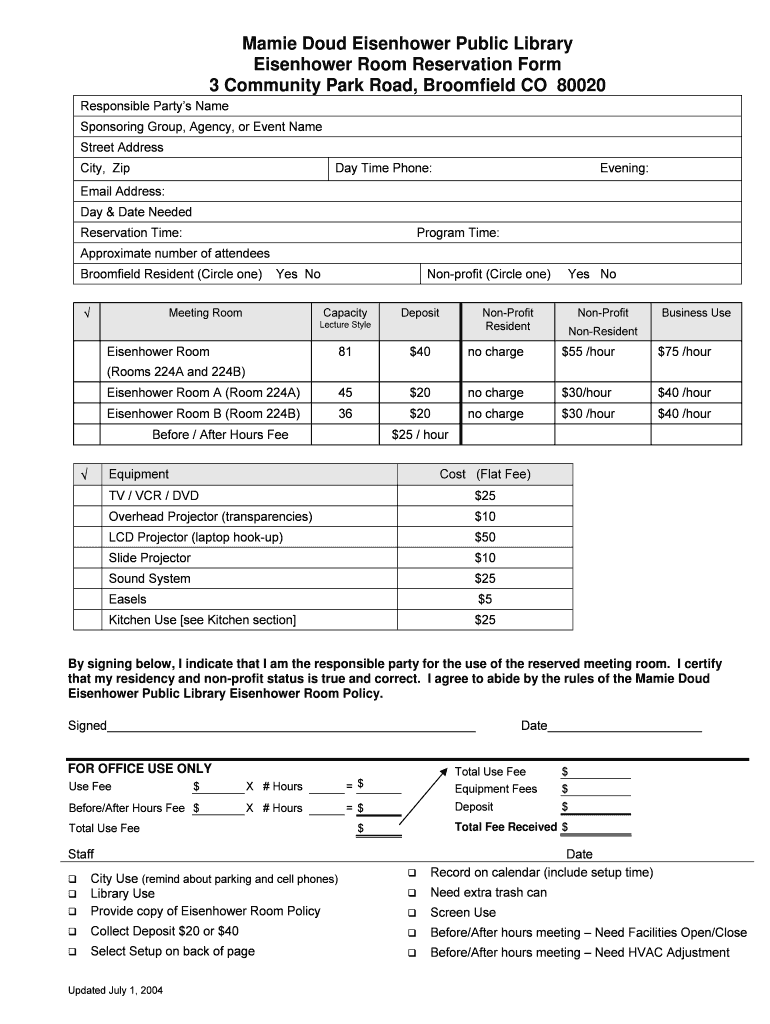Fillable Online broomfield Eisenhower room reservation form - Broomfield - broomfield Fax Email ...