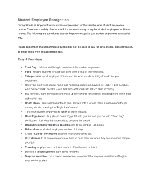 Fillable Online Student Employee Recognition Fax Email Print - pdfFiller
