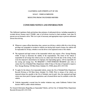 Fillable Online ci soledad ca CONSUMER NOTICE AND INFORMATION ...