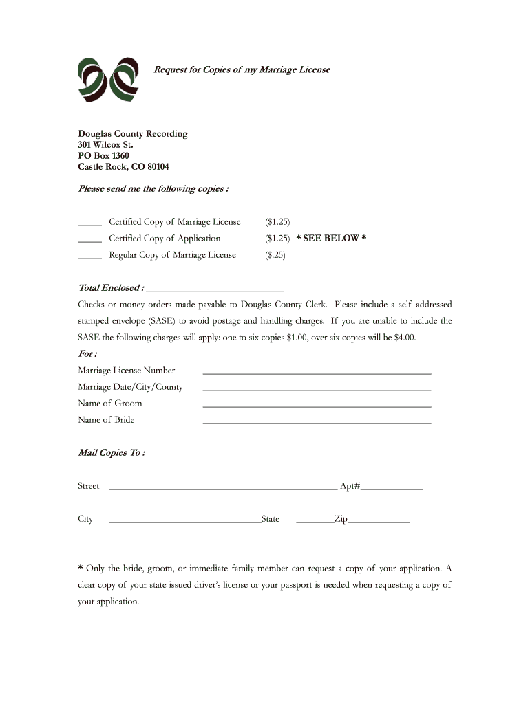 Fillable Online douglas co Request for Certified Copies of my Marriage ...