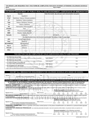 Fillable Online CDPHE CIP Certificate of Immunization Fax Email Print - pdfFiller