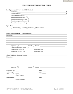 Fillable Online STREET LIGHT SUBMITTAL FORM - Brighton Colorado Fax ...