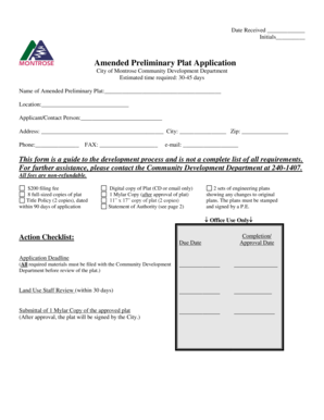 Fillable Online cityofmontrose Amended Preliminary Plat Application ...