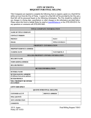 Fillable Online fruita REQUEST FOR FINAL BILLING Fax Email Print ...
