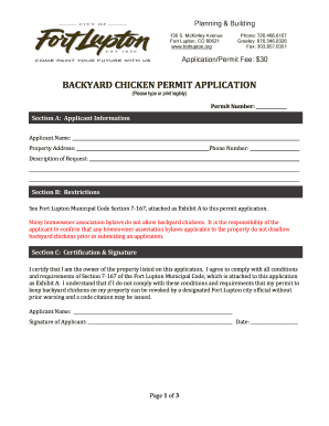 Fillable Online fortlupton BACKYARD CHICKEN PERMIT APPLICATION ...