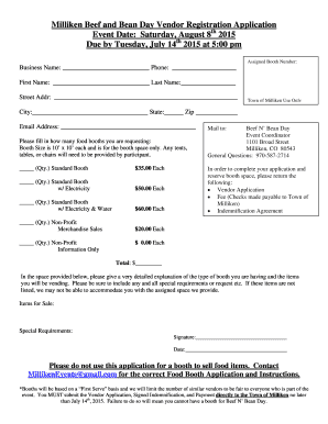 Fillable Online Milliken Beef and Bean Day Vendor Registration ...