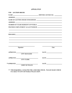 Fillable Online APPLICATION AUCTION HOUSE - City of Pueblo Fax Email ...