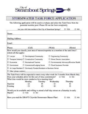 Fillable Online steamboatsprings STORMWATER TASK FORCE APPLICATION ...