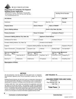 Fillable Online ci westminster co Building Permit app 1027 - City of ...