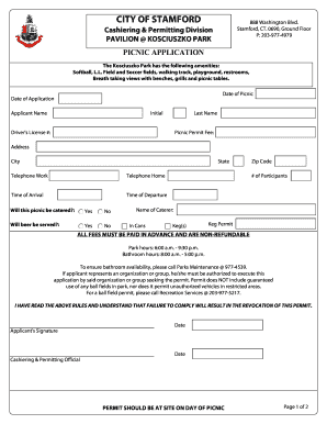 Fillable Online PICNIC APPLICATION - stamfordctgov Fax Email Print ...