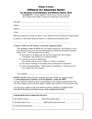 Fillable Online arden delaware Village of Arden Affidavit for Absentee ...