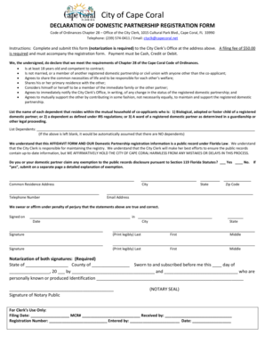 Fillable Online capecoral DECLARATION OF DOMESTIC PARTNERSHIP ...