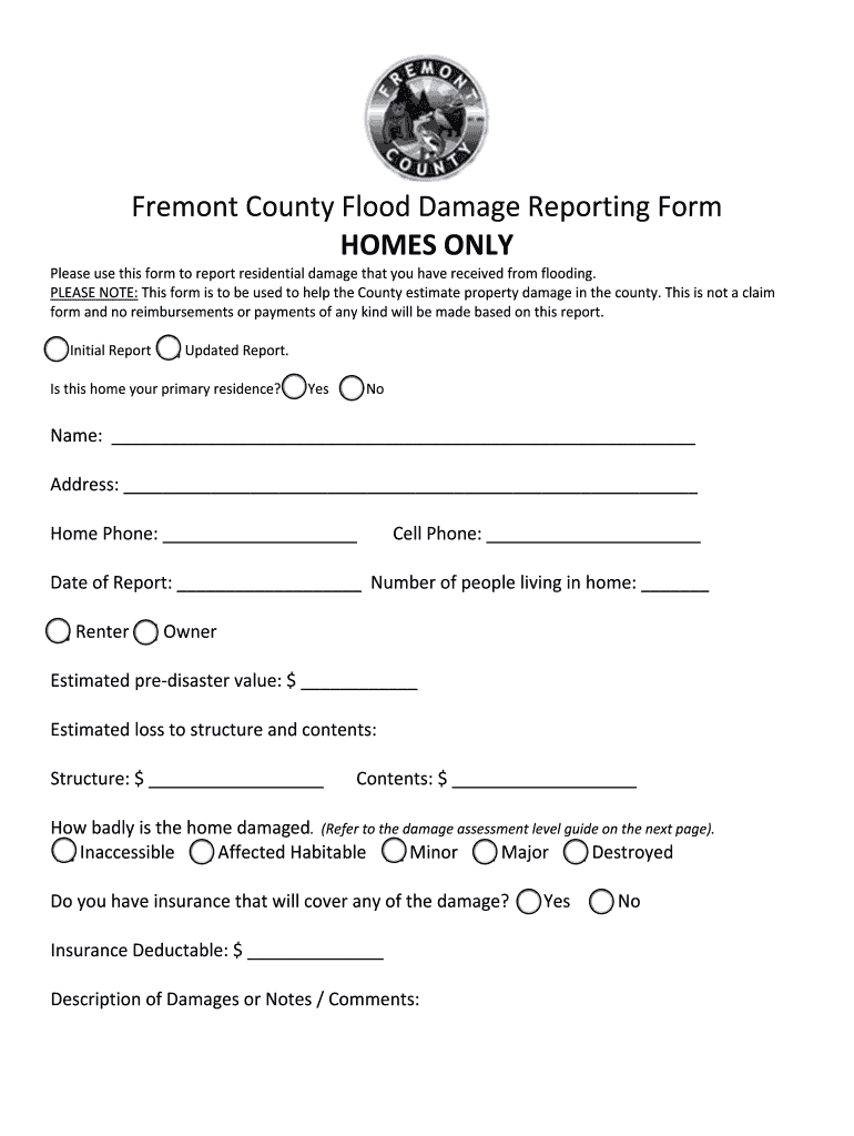 Fillable Online Jefferson County Flood Damage Reporting Form Fax Email ...