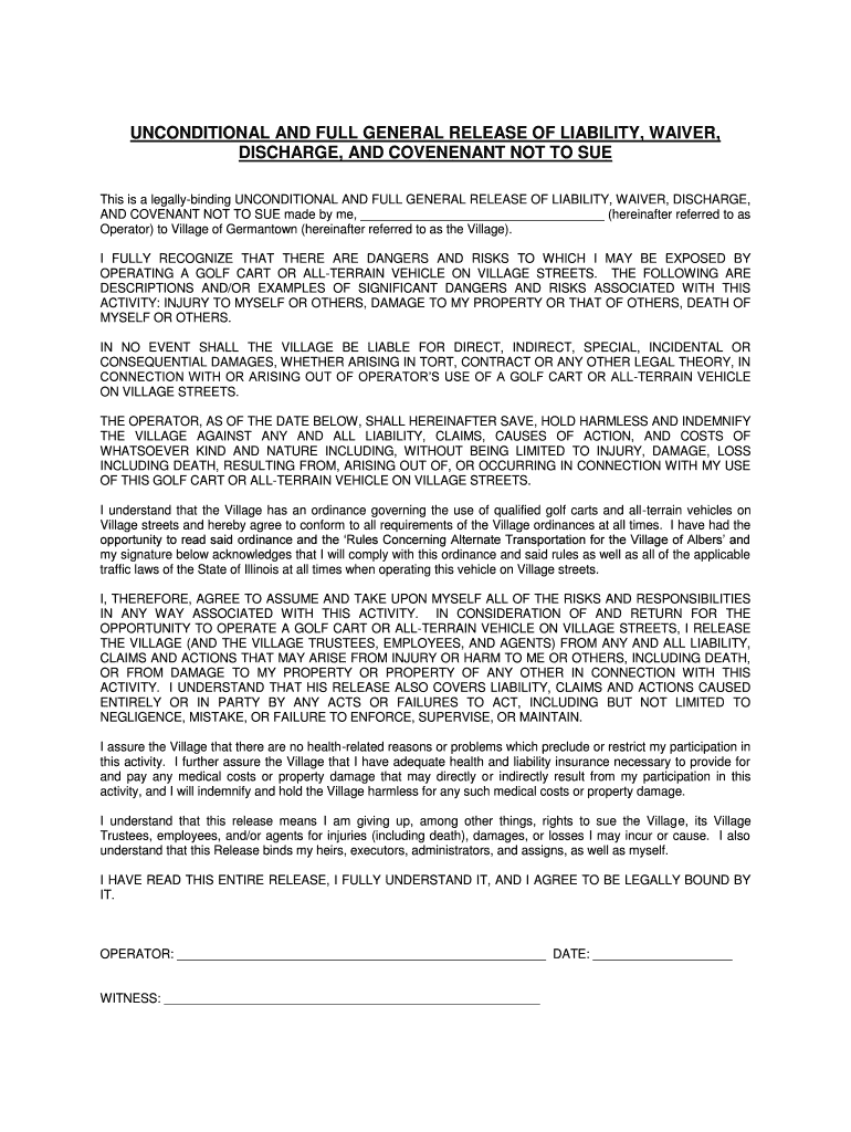 Fillable Online UNCONDITIONAL AND FULL GENERAL RELEASE OF LIABILITY Fax ...