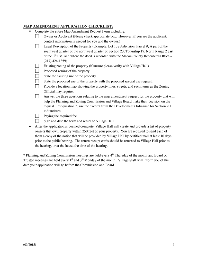 Fillable Online forsythvillage MAP AMENDMENT APPLICATION CHECKLIST ...