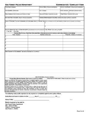 Fillable Online oak-forest OAK FOREST POLICE DEPARTMENT C OMMENDATION ...