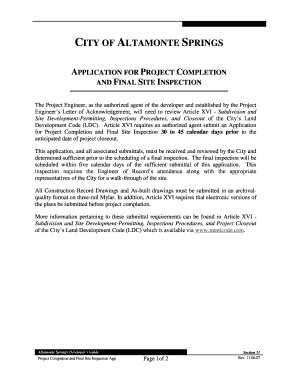 Fillable Online APPLICATION FOR PROJECT COMPLETION Fax Email Print ...