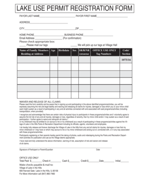 Fillable Online lith Lake Use Permit Registration Form - Lake in the ...