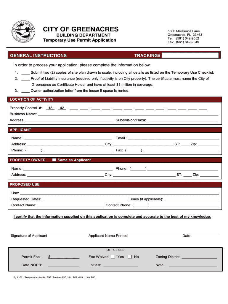 Fillable Online Temp Use Application 11-09doc Fax Email Print - pdfFiller