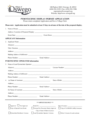 Fillable Online oswegoil PYROTECHNIC DISPLAY PERMIT APPLICATION Please ...