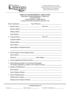 Fillable Online oswegoil TOBACCO LICENSE RENEWAL APPLICATION Please ...
