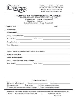 Fillable Online oswegoil TATTOO BODY PIERCING LICENSE APPLICATION ...