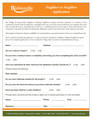 Fillable Online romeoville Neighbor to Neighbor Application - Village ...