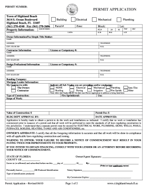 Fillable Online ci highland-beach fl PERMIT NUMBER PERMIT APPLICATION ...