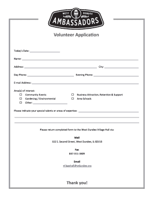 Fillable Online Volunteer Applica Fax Email Print - pdfFiller