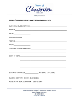 Fillable Online chestertonin REPAIR GENERAL MAINTENANCE PERMIT ...